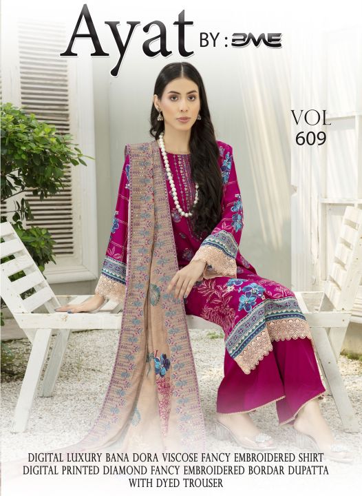 Ayat By BMF Vol 609 - Digital Luxury Bana Dora Viscose Embroidered 3 ...