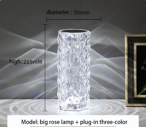 Modern LED Crystal Table Lamp Touch & Remote Controlled Rechargeable ...
