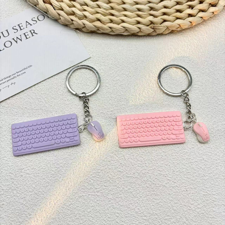 Creative Mini Keyboard Mouse Keychain Cute Simulation Key Ring Pendant ...