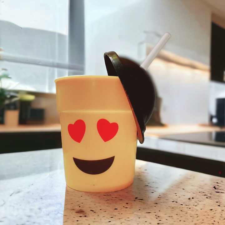Emoji Face Plastic Glass with Unbreakable, Cap & Straw Included | Daraz.pk