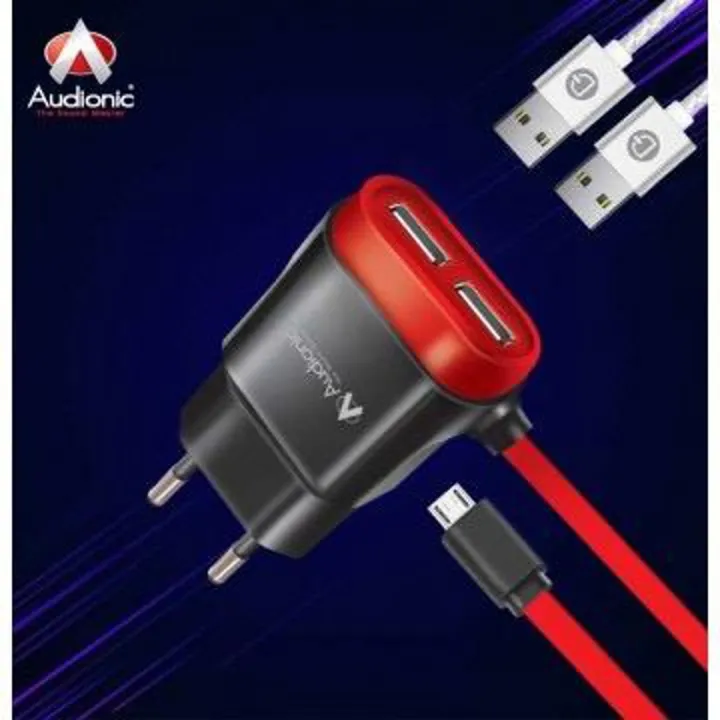 Audionic SWIFT S33 Dual USB Port Mobile Charger - 2.0A Max - With Attached 1M Flat Wire Micro ...