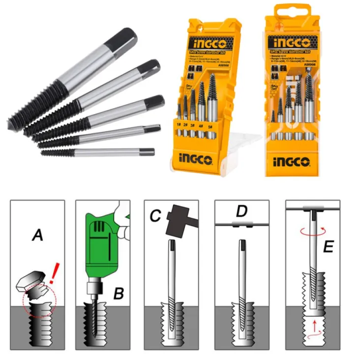 Ingco Super Select ASE008 5PCS Screw extractor set | Daraz.pk