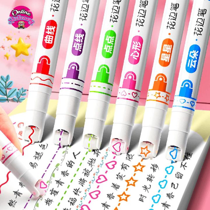 Cute Kawaii Roller Tip Curve Liner Color Marker Pens Set 6 Pcs For DIY ...