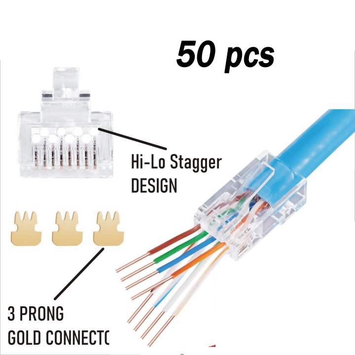 RJ45 Cat6 / Cat5e Pass Through Connector - 8P8C Gold Plated Passthrough ...