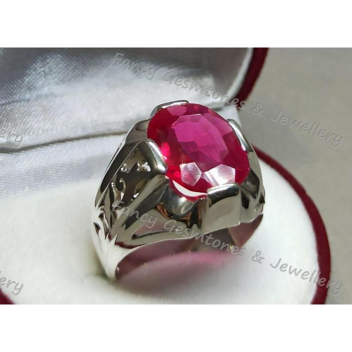 Oval Cut Deep Red Ruby Mens Ring, Sterling Silver 925 African Ruby ...