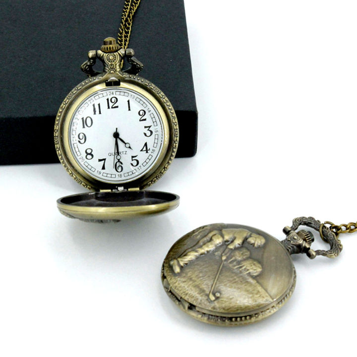 Golf Retro Pocket Watch Embossed Flip Quartz Pocket Watch Antique ...