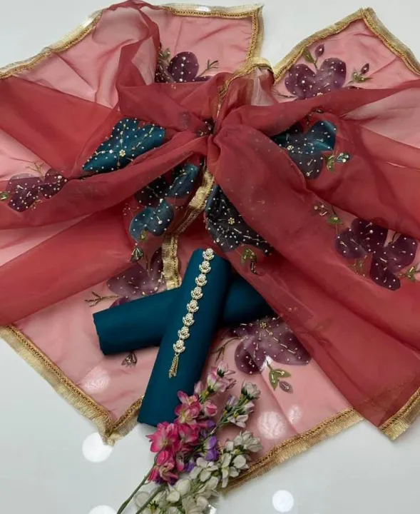 organza 3PC SUIT🎨brush pant & nagina heavy bets work dupata Pure kattan ...