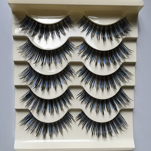 5 Pairs Long Thick Black and Blue False Eyelashes Night Club Dancing ...