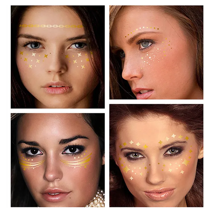 1 Sheet Tattoo Waterproof Stars Choker Pattern Freckles Gold Face ...