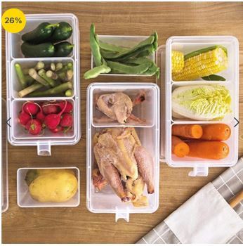 Transparent 3 Section Food Storage Box, Square Handle Food Storage ...