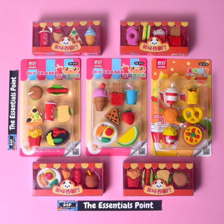 1 Pack of 4 / 6 Small Fast Food Erasers / Rubbers | Daraz.pk