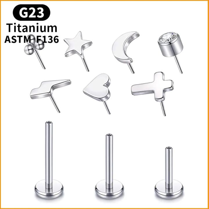 G23 Titanium Threadless Labret Studs Piercing Jewelry 16G Push Pin ...