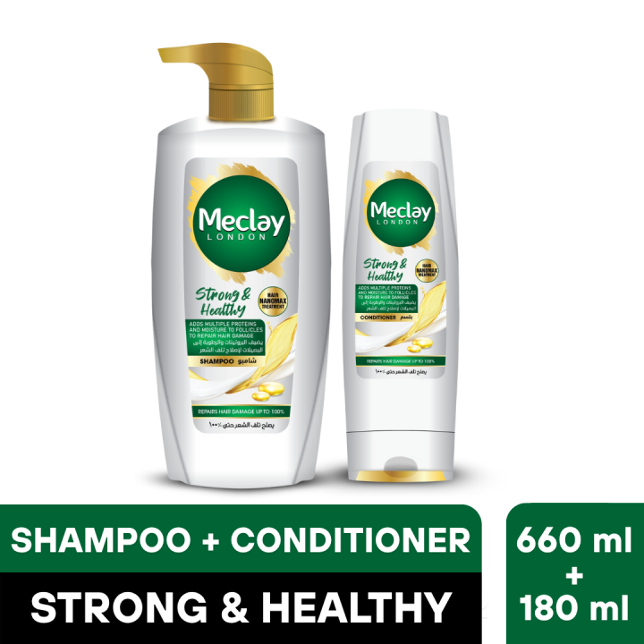 Meclay London Strong & Healthy Shampoo 660ml + Conditioner 180ml Pair ...