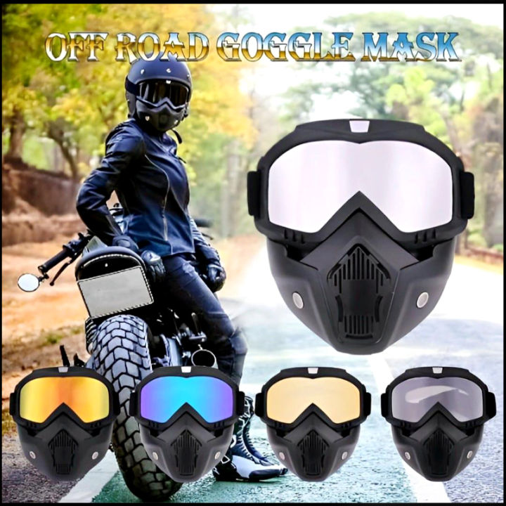 Off-Road Motorcycle Riding Goggles with Detachable Face Mask & UV ...