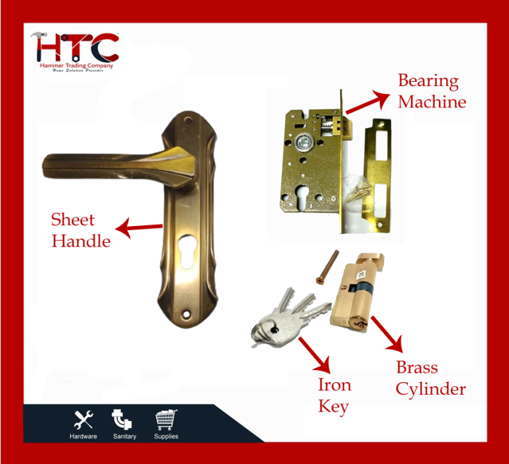 Handle Lock Bearing Machine Brass Cylinder With 3 Iron keys | Daraz.pk