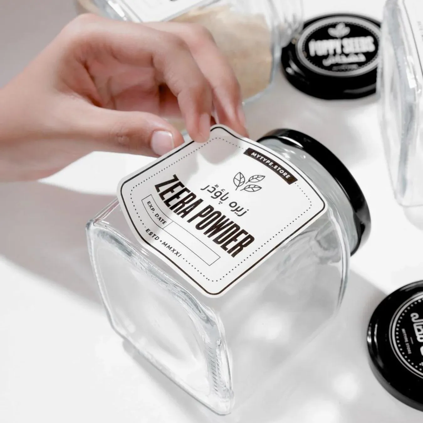 Pure 8 Glass Jar 400ml/500Gram with Stickers, Kitchen Spices jars ...