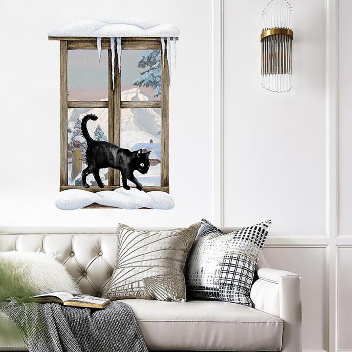 Cabinet Sticker Realistic PVC Wear Resistant Black Cat Window Decal ...