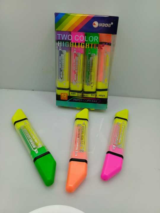 DOUBLE SHAPE COLOR HIGHLIGHTER 4 DIFFERENT COLORS pack of 12 | Daraz.pk