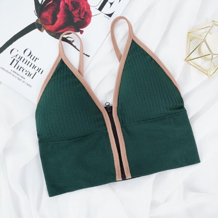 Zipper Crop Top Women Camis Halter Camisole Sleeveless Slim Deep V Tank Top Solid Street Wear ...