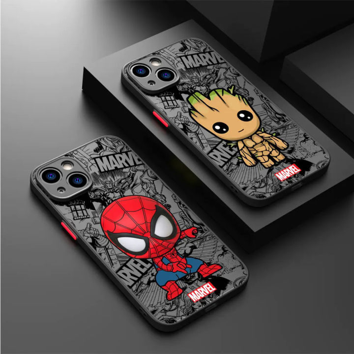 【AmbitionmA】Cartoon Marvel Groot Spiderman Case for iPhone SE 12 Mini ...