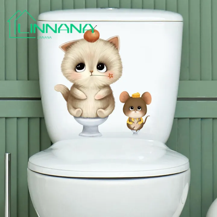 Long-lasting Toilet Sticker Adorable Cartoon Cat Mouse Toilet Lid ...