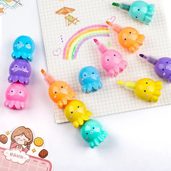 5 Color Fluorescent Creative Cute Octopus Highlighter Big Size Plastic ...