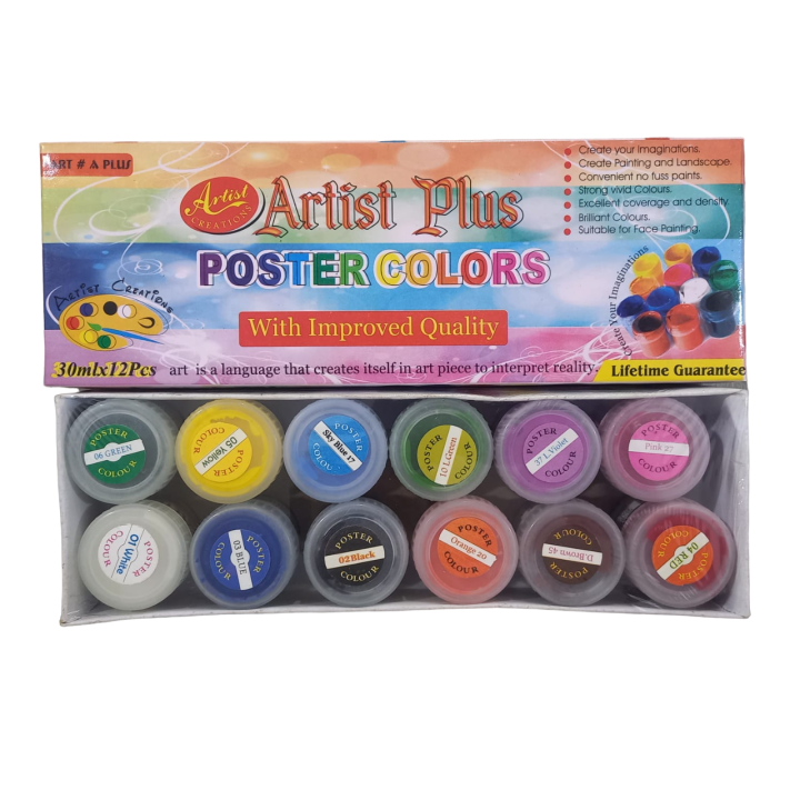 Pack Of 12 Poster Color Colours Colors with Brush - 20ml - 30ml | Daraz.pk