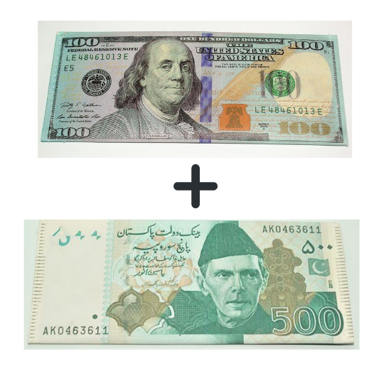 Pack of 2 - American dollars 100$ and Pakistani Rupee 500Rs Shape ...