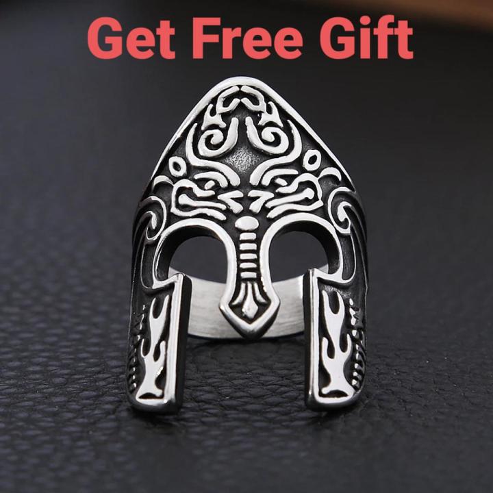 Viking Warrior Helemt Rings For Men Stainless Steel Gothic Punk Spartan ...
