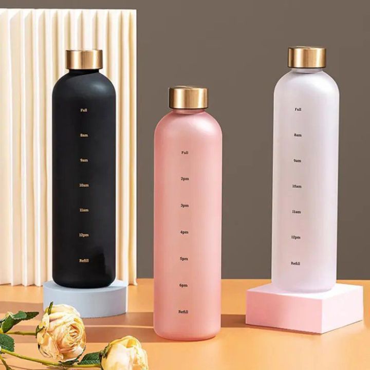 Time-Marked Motivational Water Bottle – 1L Leakproof Frosted Bottle ...