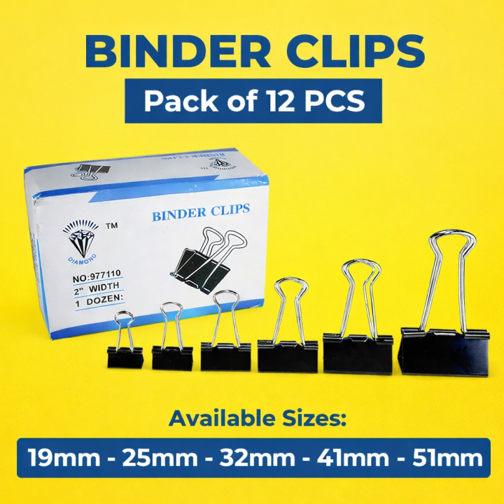 Binder Clips Pack of 12 Pcs | Heavy-Duty Metal Paper Clips | Available ...