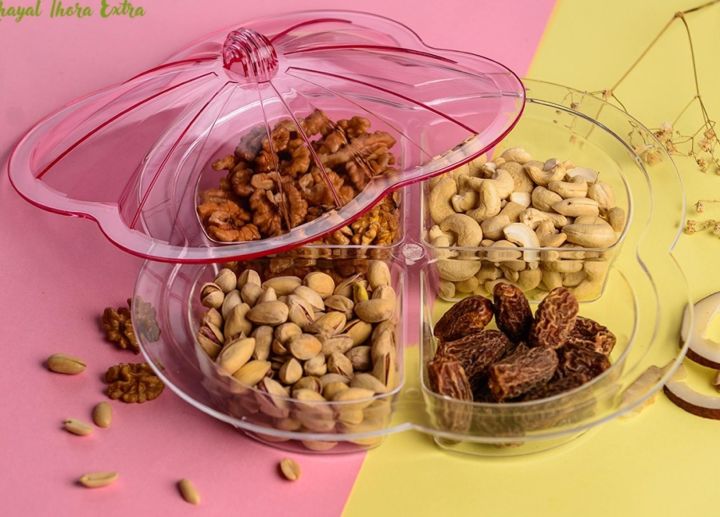 4 Partition Transparent Dry Fruit Tray Acrylic with Lid | Daraz.pk