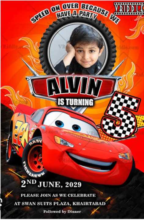Pack of 6 Birthday Invitation card MacQueen Car theme, Editable ...