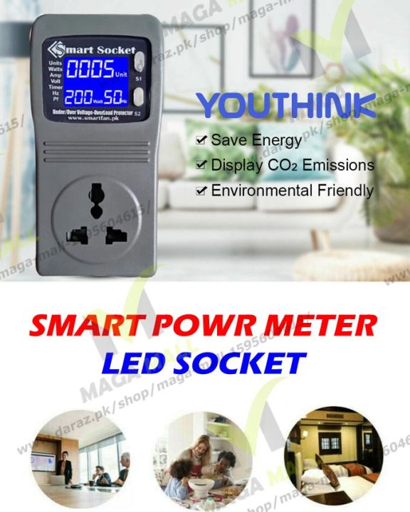 Digital Power Saving Energy Monitor Watt Amp Volt KWh Meter Electricity ...