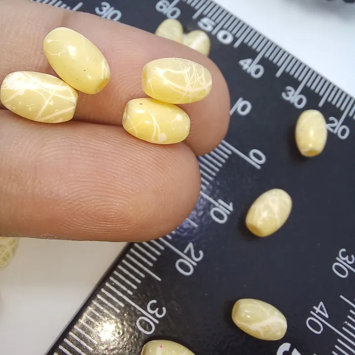 White Texture Glass Beads, about 8mm ellipsoid shape, 100pcs, DIY Art ...