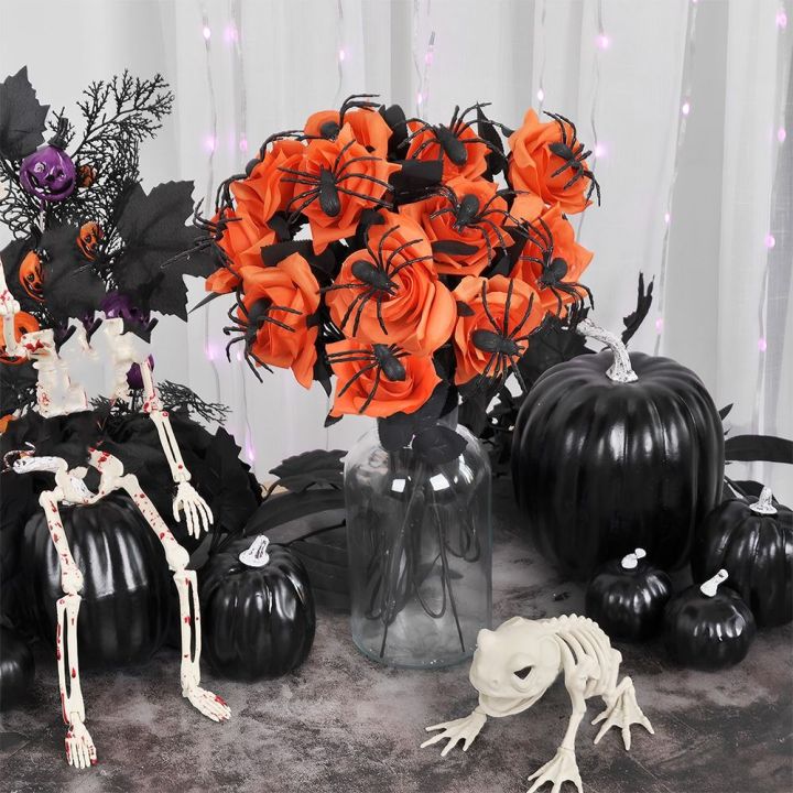 DIY Craft 38cm Halloween Artificial Rose Gothic Realistic Spider Rose ...