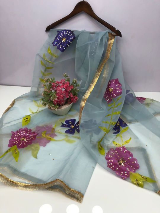 Organza Brush paint & nageina heavy bets work dupatta with kiran lass ...