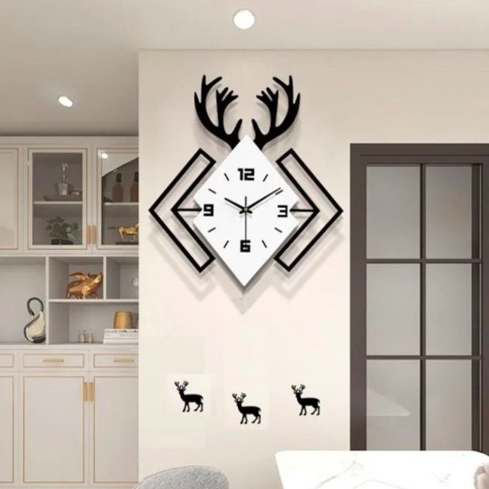 Markhor Wooden wall clock Diamond Deer shape white dial 3d Creative ...