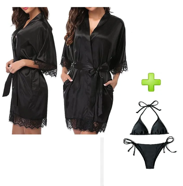 Pack of 03 - Satin Silk Gown Night Dress For Women Girls 1109 with ...