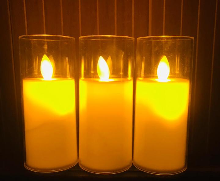 Pack of 3 & Ivory LED Flameless Pillar Candles Battery Operated, LED ...