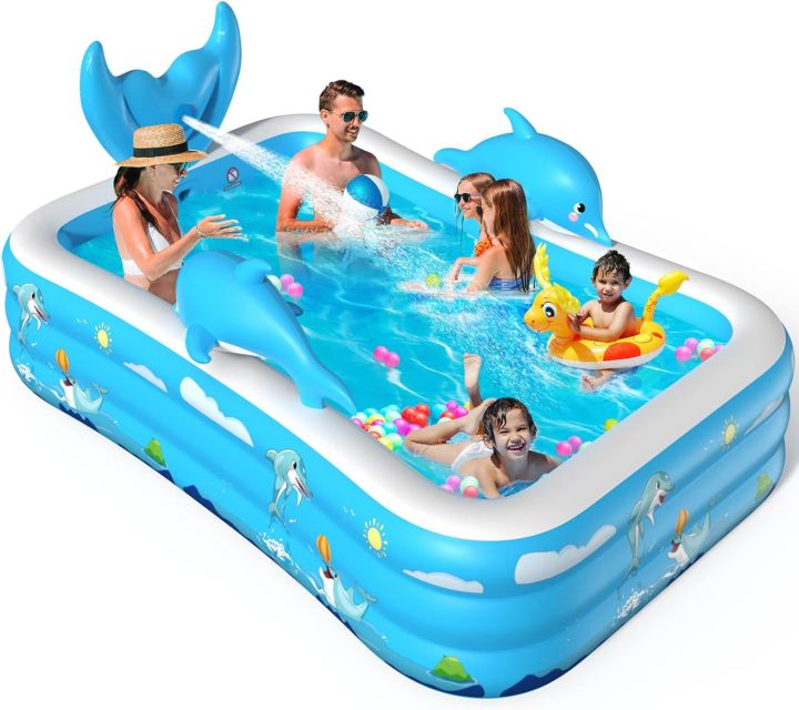 VOXON Swimming Pool for Kids, Inflatable Pools with Nozzles, 250 x 180 ...