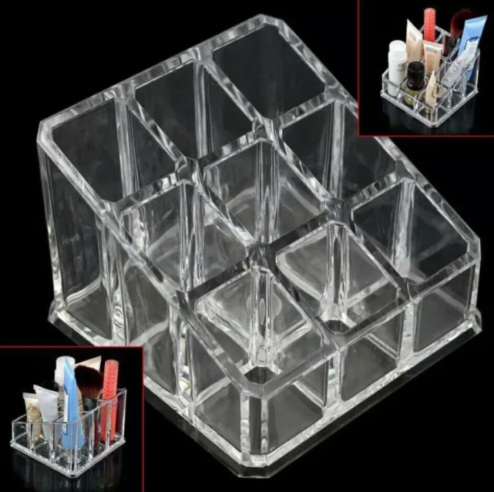 9 Grids Square Shaped Clear Transparent Acrylic Cosmetic Stand Makeup ...