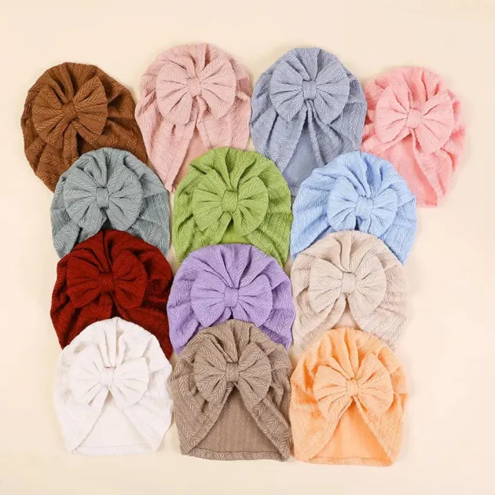 4pcs Soft Turban Cap For Baby Girl Bow Cap Soft, Stylish And Random ...