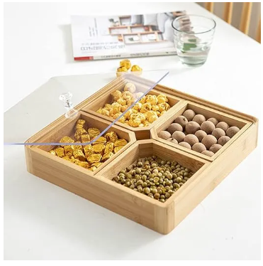 4 Compartments Serving Platter Bamboo Wooden Divided Serving Tray with ...