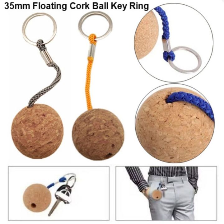 New 35mm Floating Cork Ball Key Ring Ultraweight 7 Colors Wooden ...