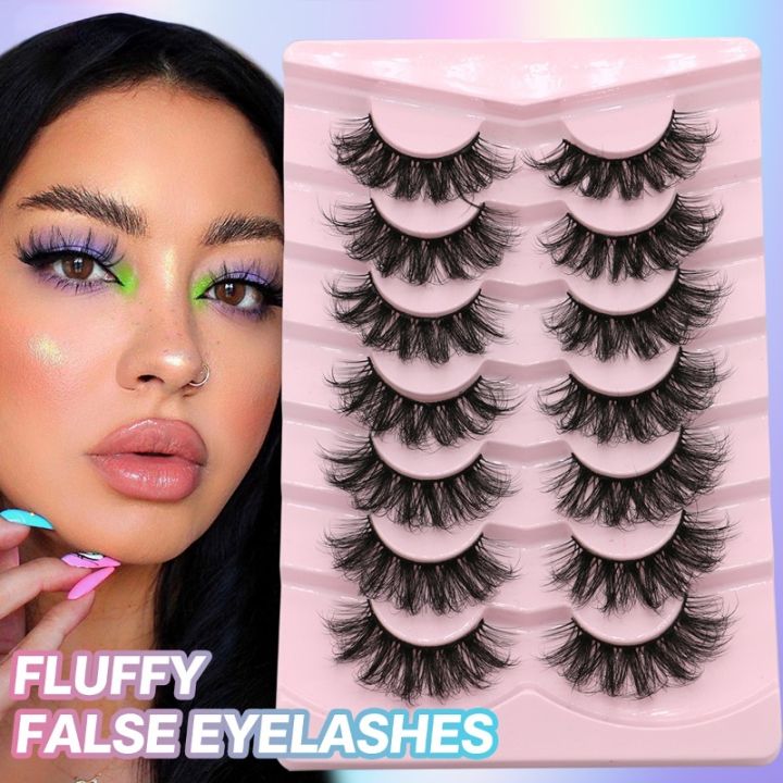 7 Pairs 3D Artificial Fiber Eyelashes Manga Fluffy Realistic Dense ...