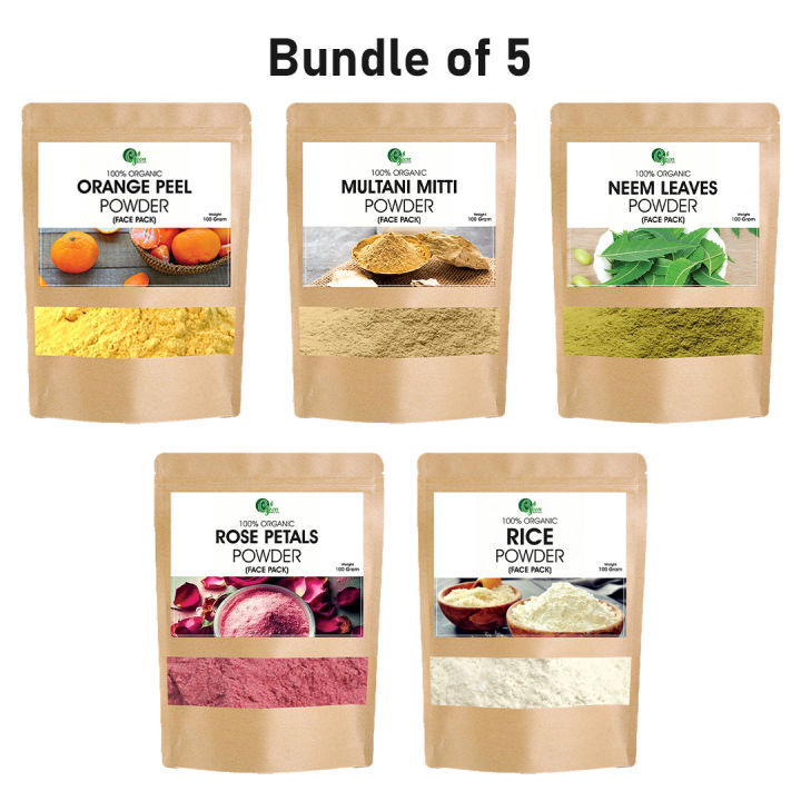 Pack of 5 Orange Peel Powder + Neem Leaves Fine Powder + Rose Powder ...
