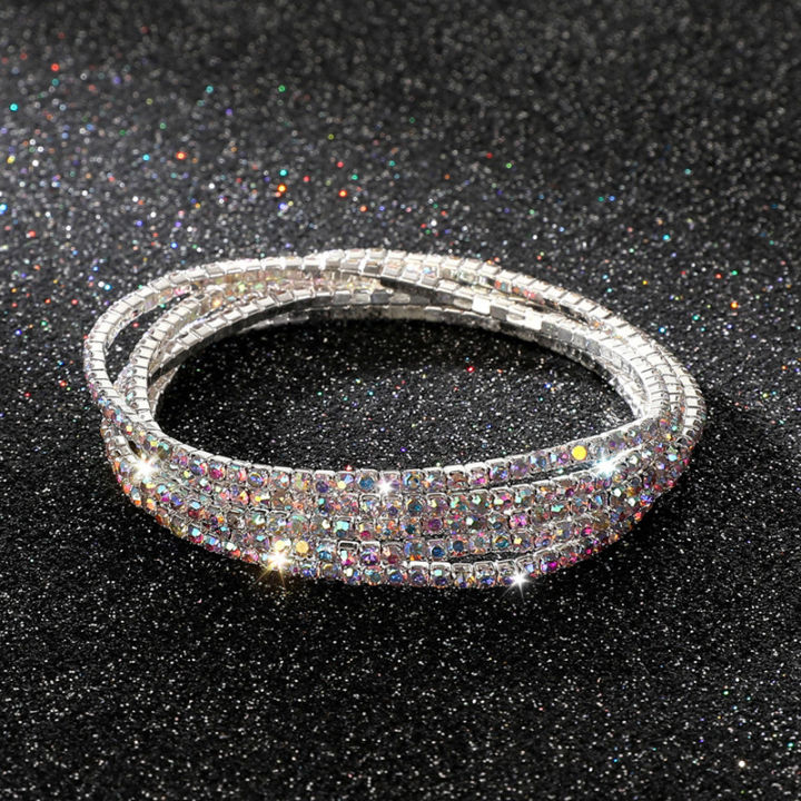5Pcs/Lot Elastic Crystal Bracelets 2mm Charming Gold Color Crystal Rhinestones Metal Bangle ...
