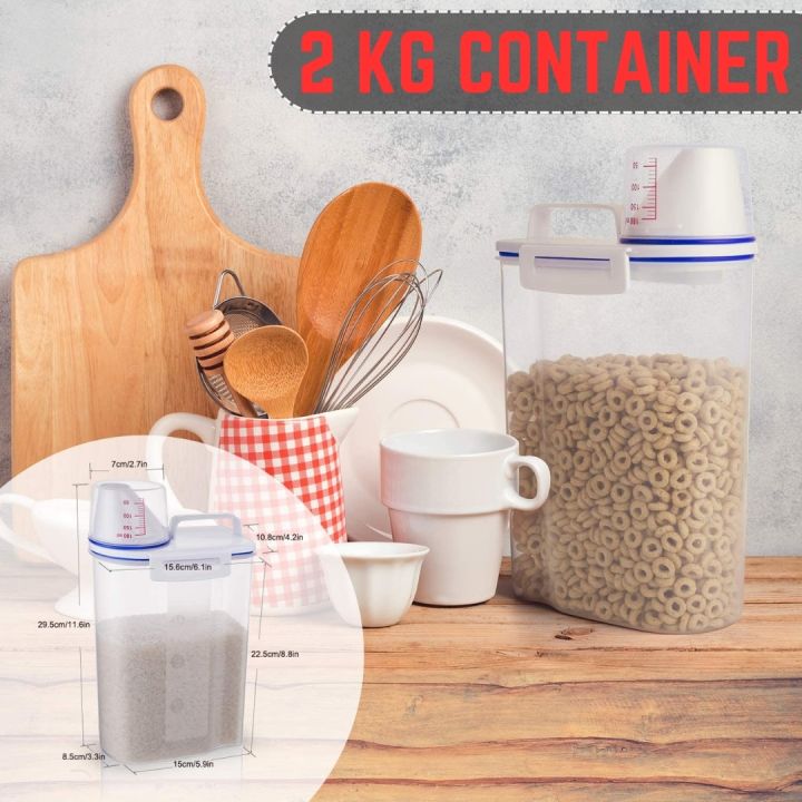 Plastic Airtight Food Storage Container with Measuring Cup 2KG Cereal ...