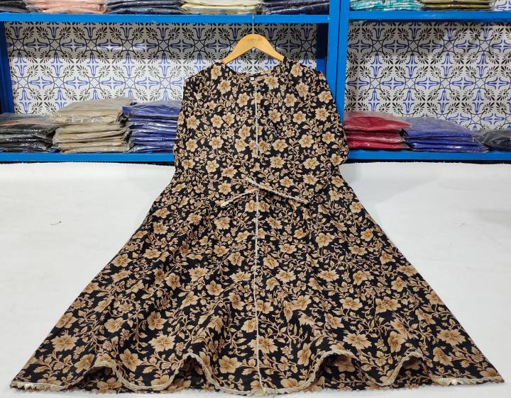 One Piece Black and Skin Stitched Lawn Long Frock For Women | Daraz.pk